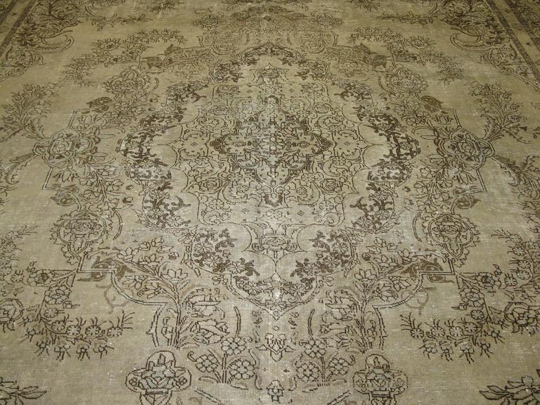 Large Antique Hand-Knotted Distressed Persian Tabriz Rug at 1stDibs
