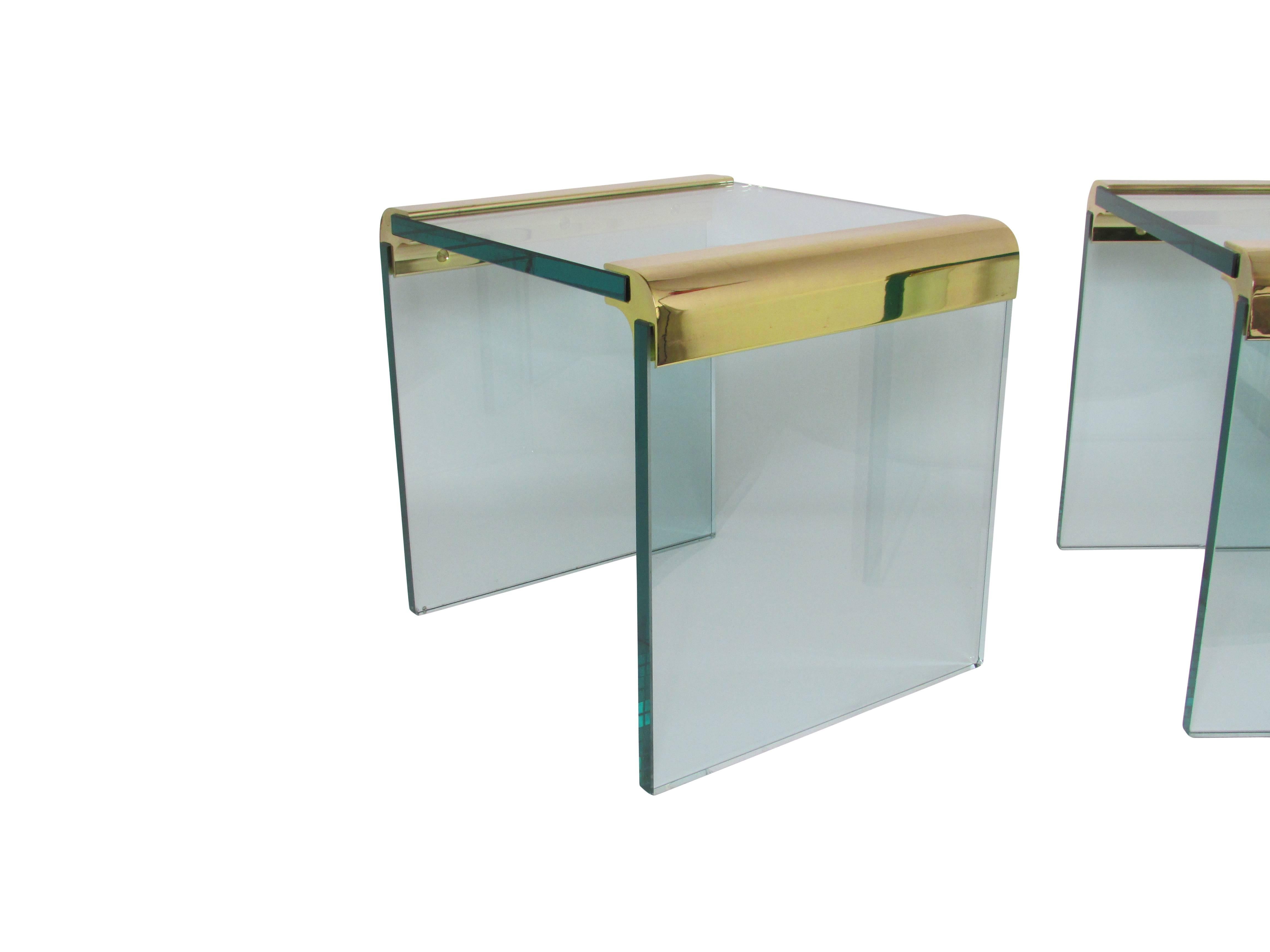 Pair of Leon Rosen ‘Pace Collection’ Brass and Glass End Tables at 1stDibs