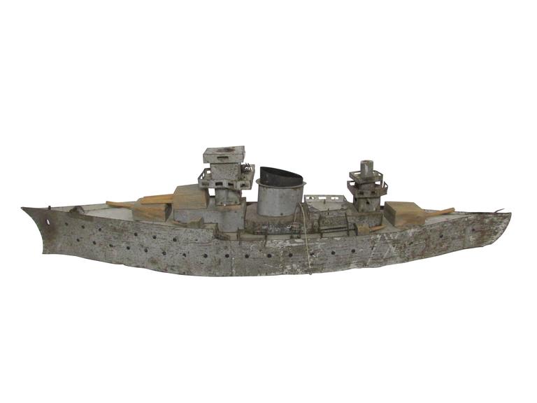 Folk Art Scrap Metal Battleship at 1stDibs