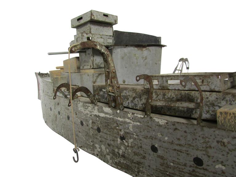 Folk Art Scrap Metal Battleship at 1stDibs