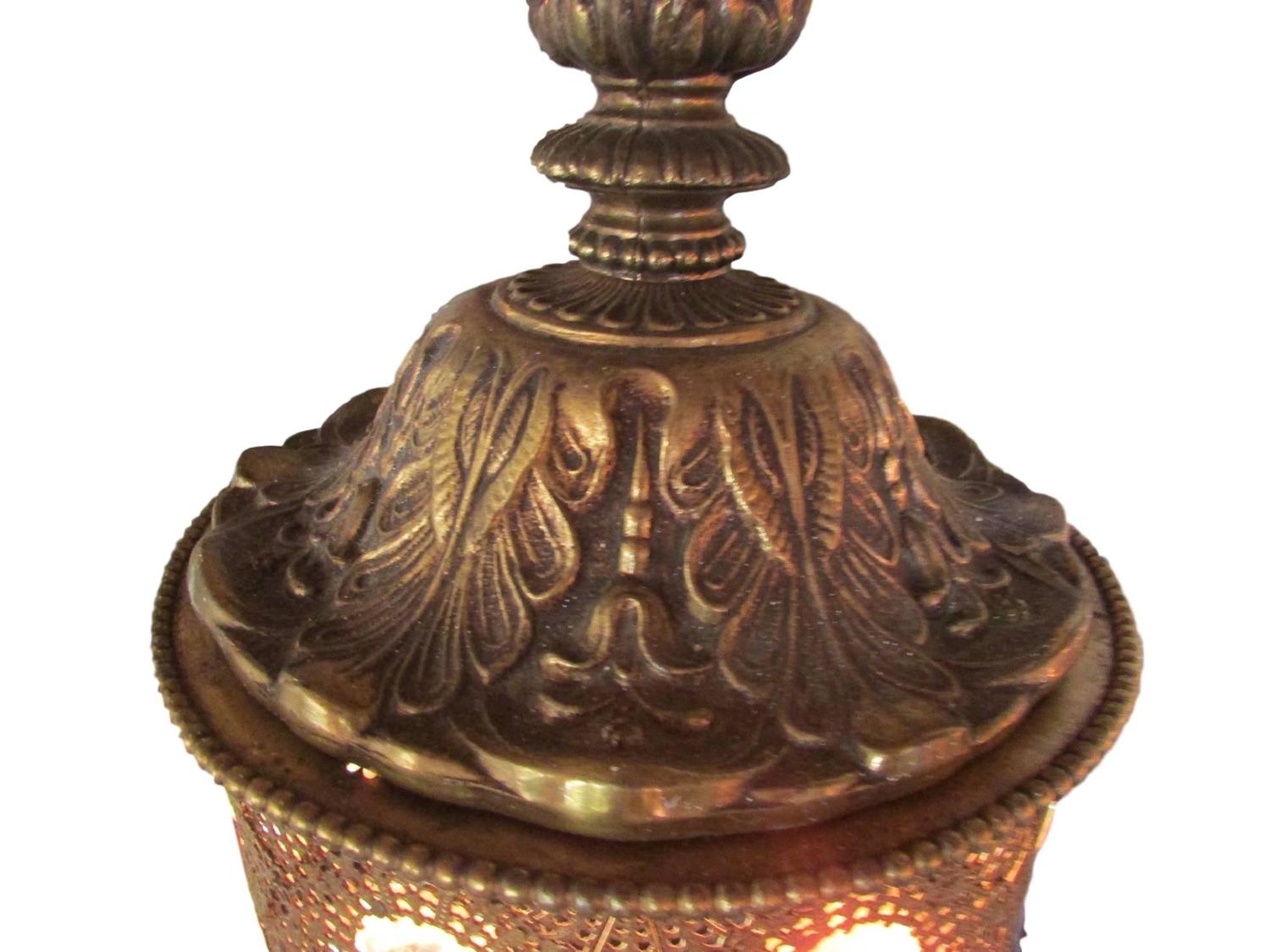 Brass Filigree Pendant Light with Iridescent Jewels For Sale at 1stdibs