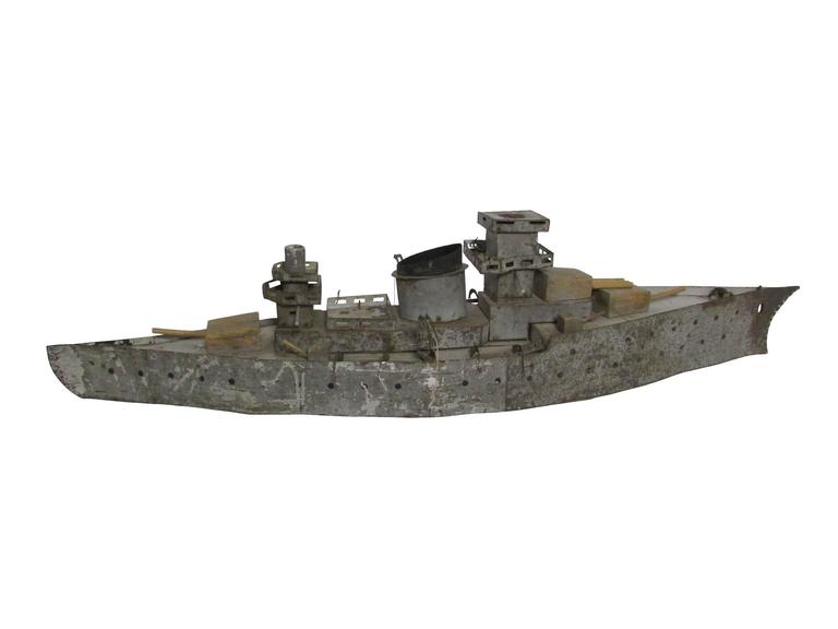 Folk Art Scrap Metal Battleship at 1stDibs