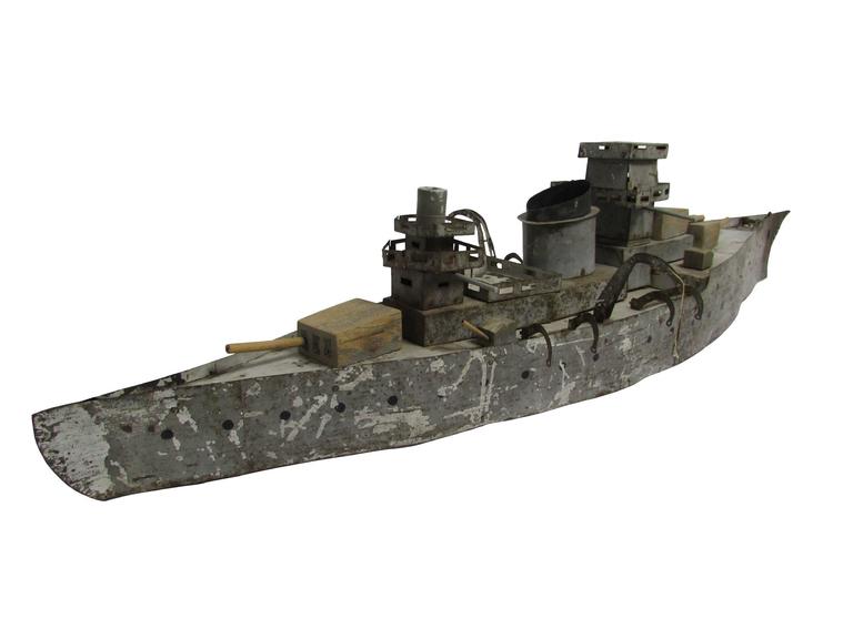 Folk Art Scrap Metal Battleship at 1stDibs