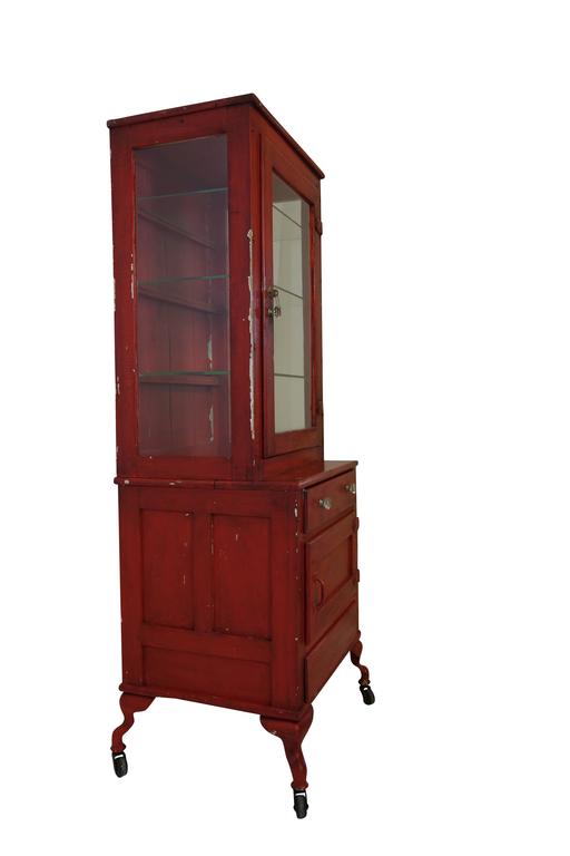 Red Painted Medical Cabinet For Sale at 1stDibs