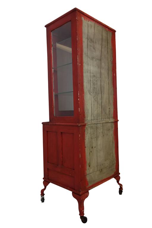 Red Painted Medical Cabinet For Sale at 1stDibs