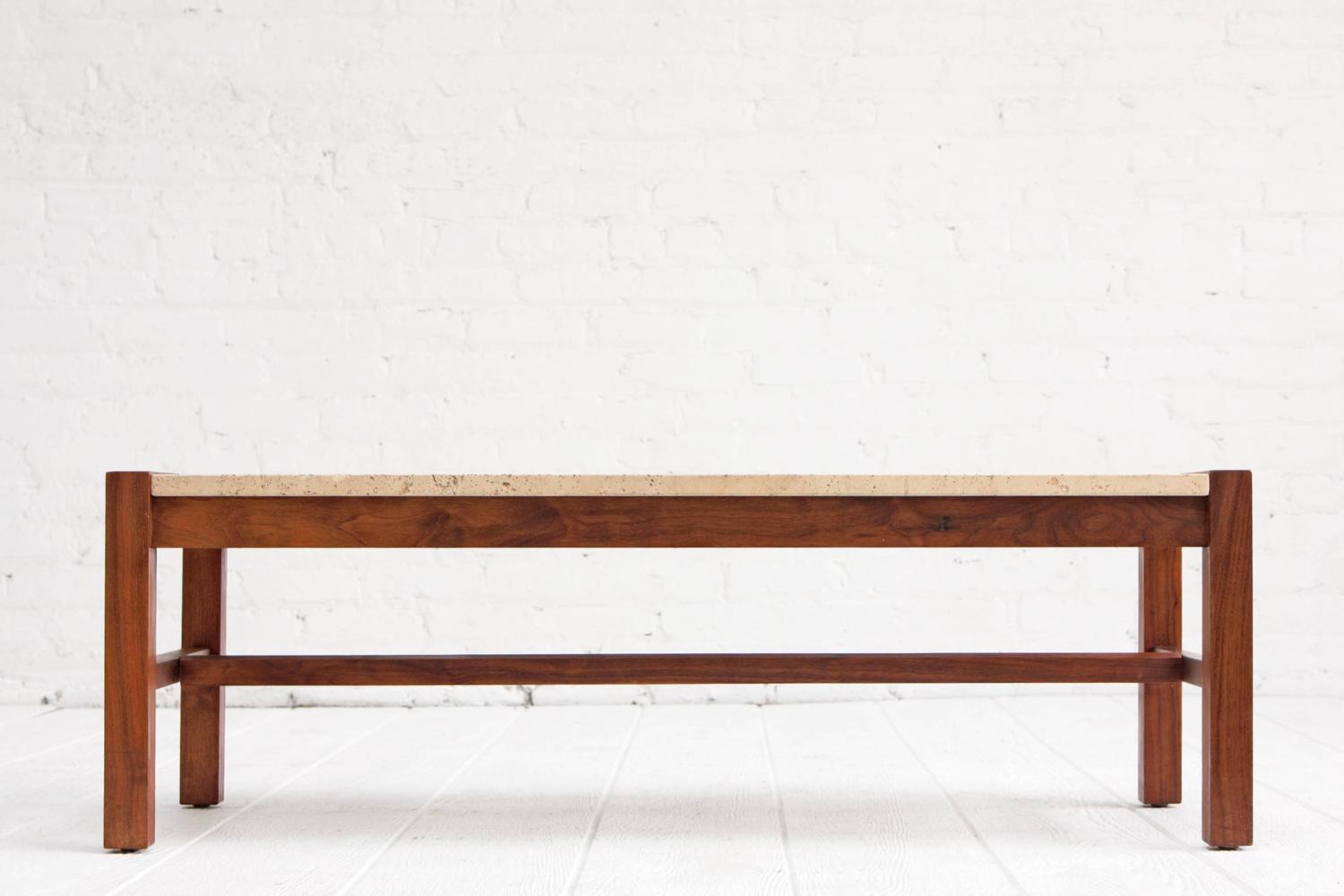 Travertine and Walnut Midcentury Coffee Table at 1stdibs