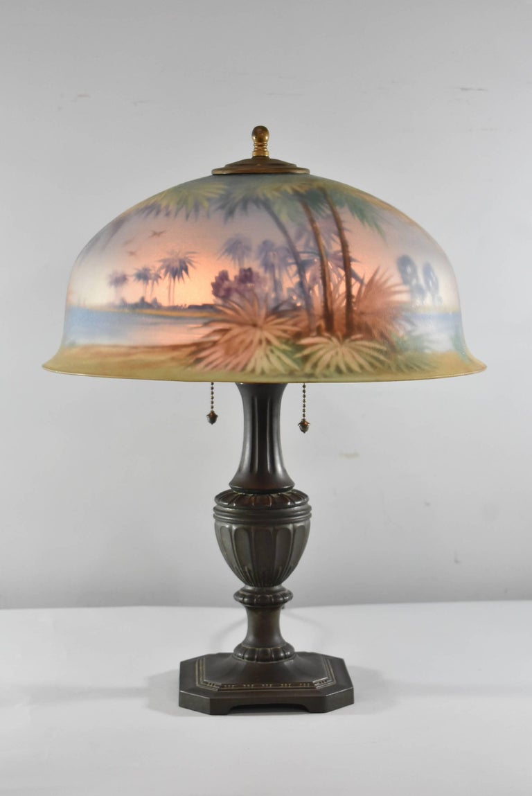 Antique Pairpoint Reverse Painted Lamp with Palm Trees and Beach Scene ...