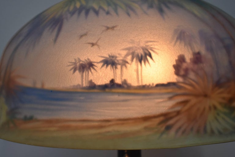 Antique Pairpoint Reverse Painted Lamp with Palm Trees and Beach Scene ...