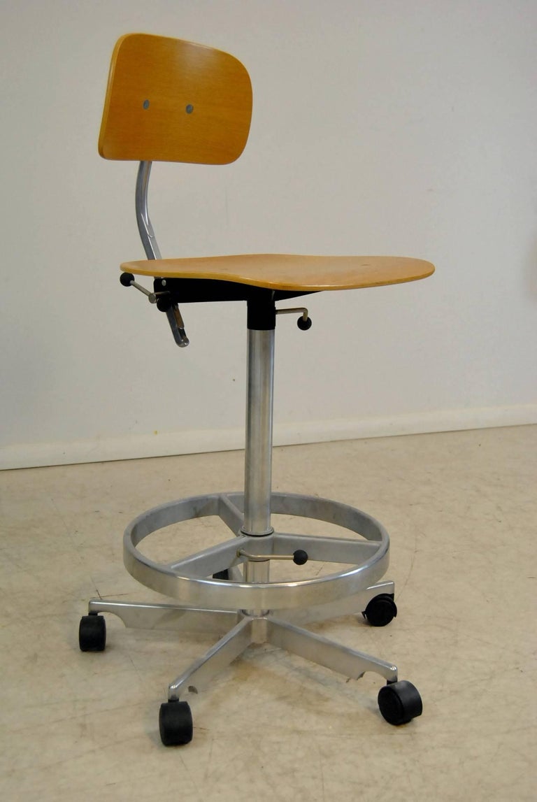 Bar Drafting Stool Aluminum and Oak by Jorgen Rasmussen for Kevi at 1stDibs