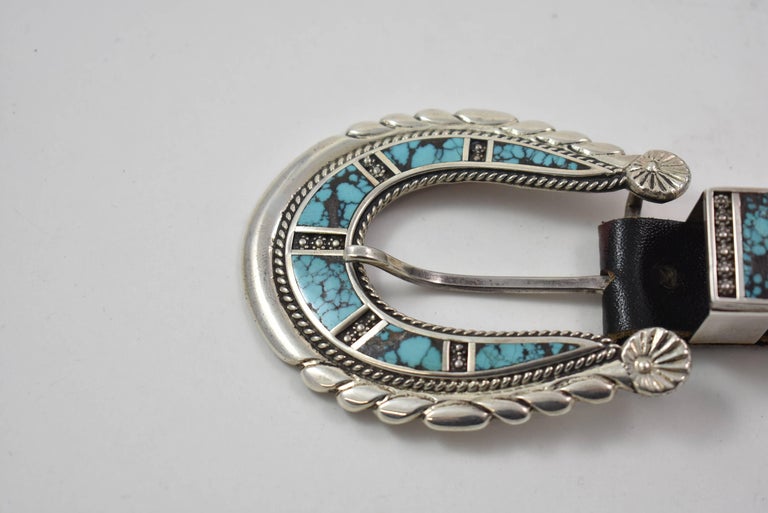Sterling Silver Turquoise Zuni Ranger Buckle Set Griffin Evangeline ...