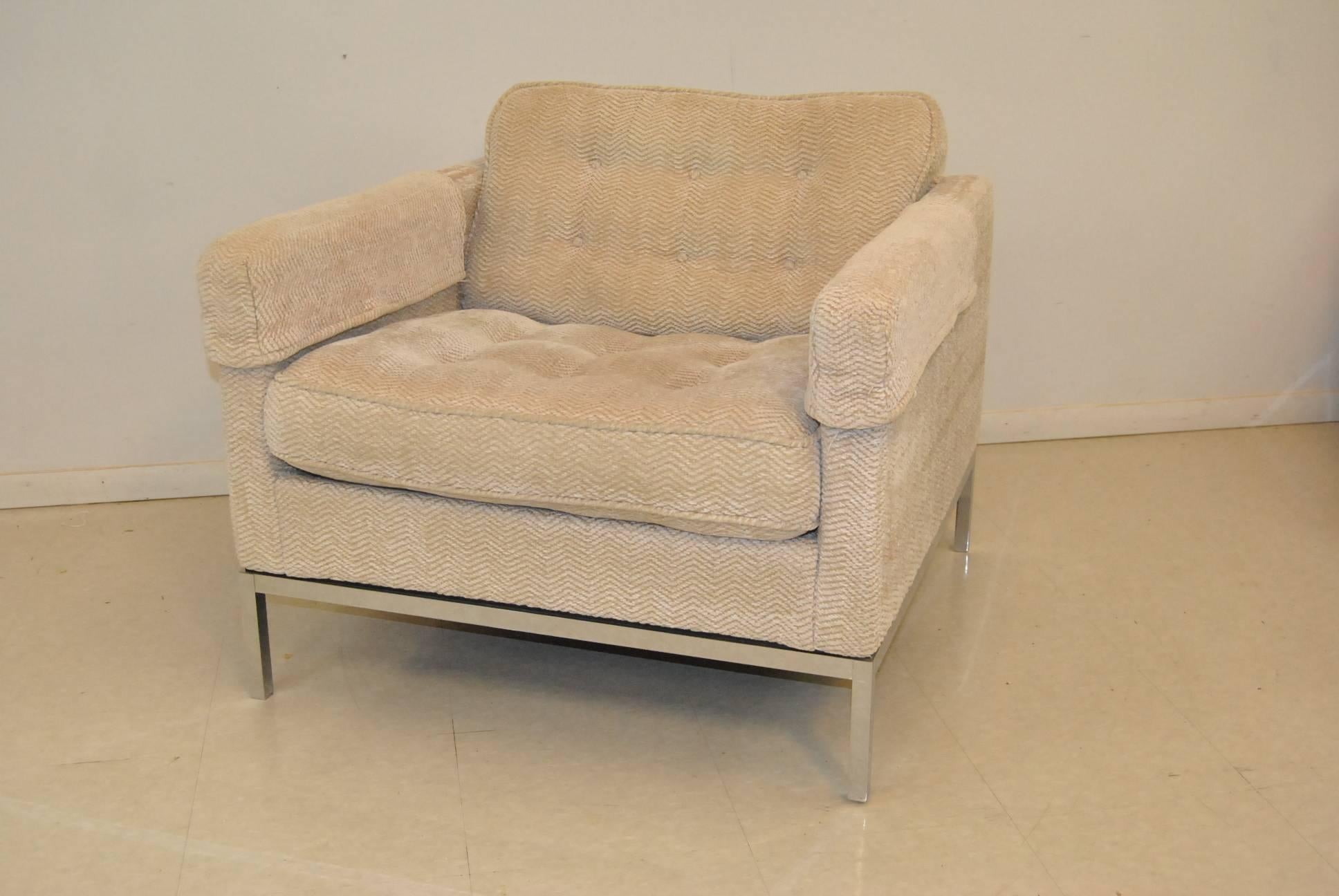 Pair of Chrome and Upholstered Club Chairs by Knoll at 1stDibs