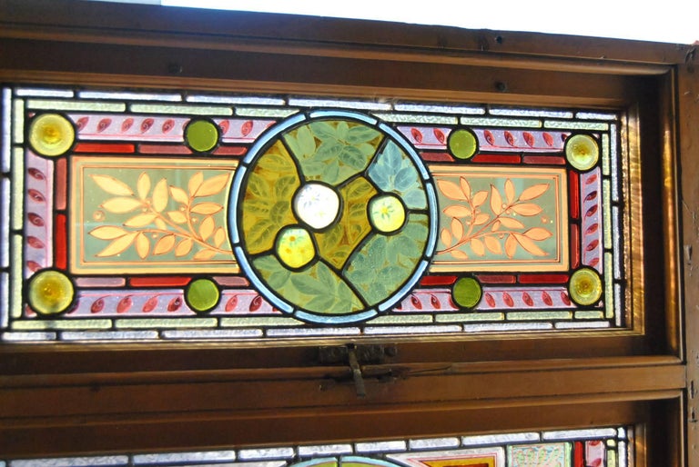 Victorian Two-Piece Painted Stained Leaded Glass Landing Window, circa ...