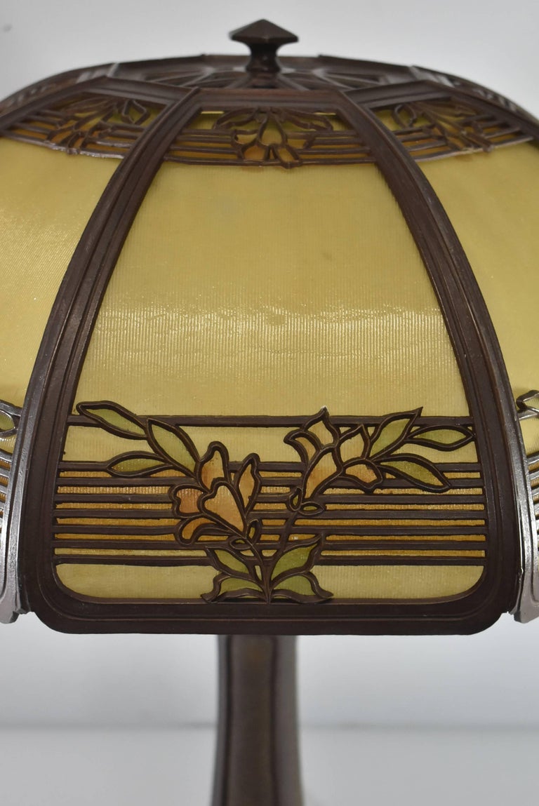 Arts and Crafts Bent Panel Glass Reverse Painted Table Lamp by Bradley ...