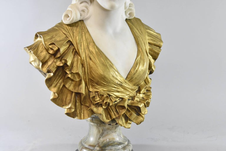 19th Century French Gilt Bronze and Marble Female Figural Bust at 1stDibs