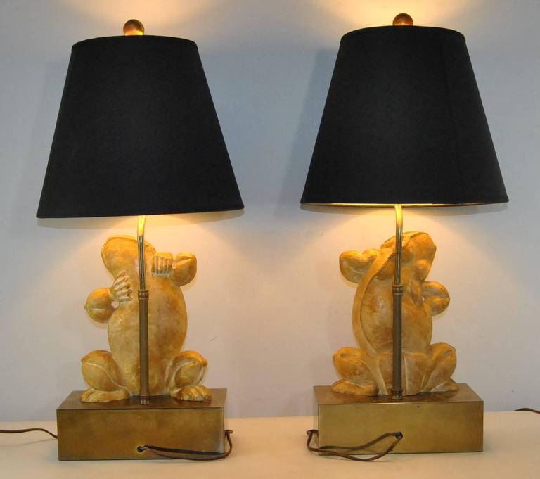 Pair of Chapman Brass and Composition Dancing Frog Table Lamps at 1stDibs