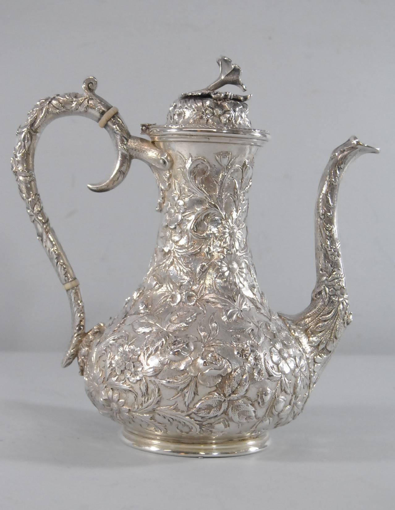 Sterling Repousse Five-Piece Tea Set by S. Kirk and Sons, No Monogram ...
