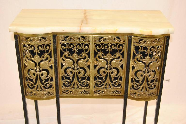 Bronze and Iron Telephone Stand with Marble Top in the Style of Oscar ...