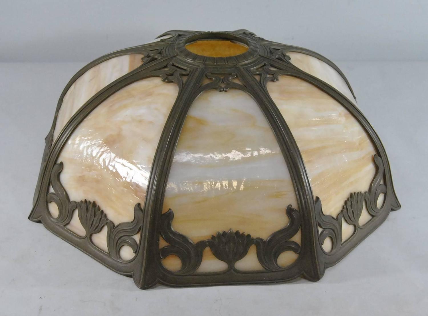 Signed Miller Art Nouveau Eight-Panel Slag Glass Lamp in Caramel For ...