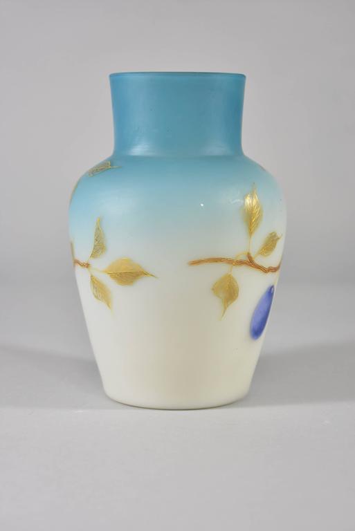 Pair of Blue Cased Glass Vases with Plums/Grapes by Thomas Webb at 1stDibs