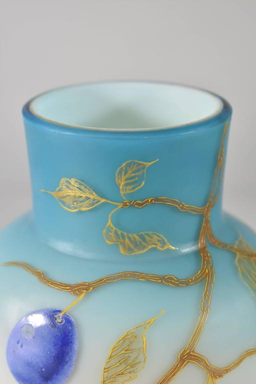 Pair of Blue Cased Glass Vases with Plums/Grapes by Thomas Webb at 1stDibs