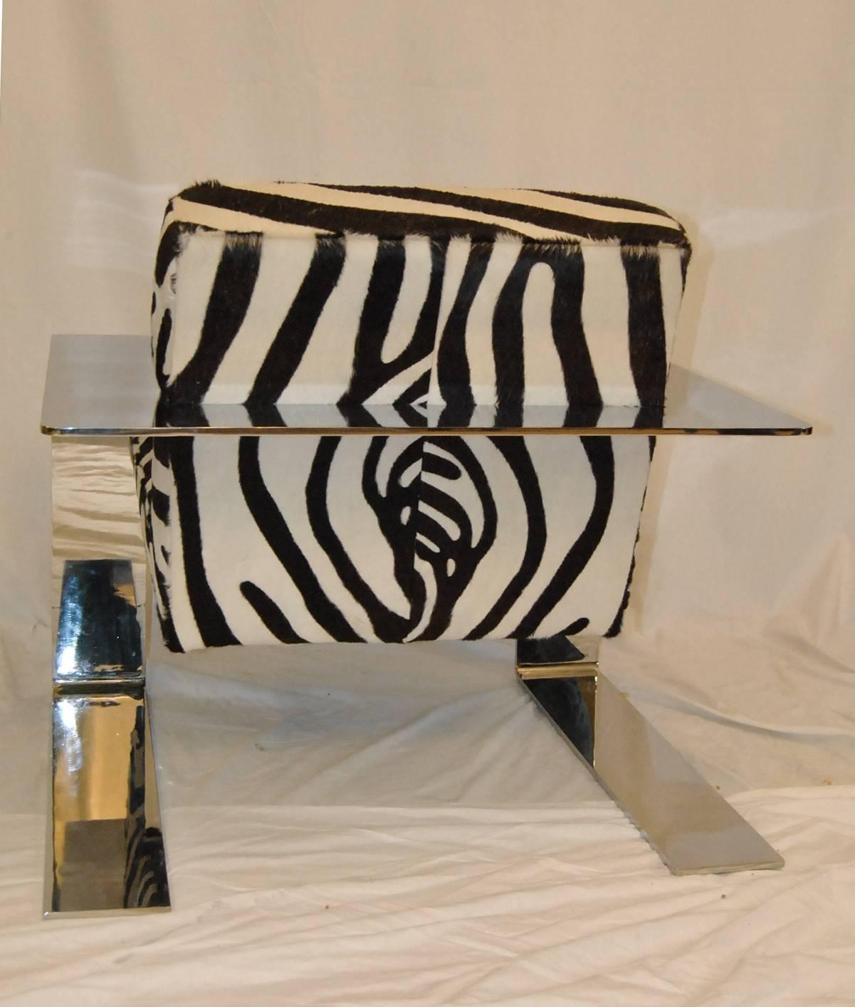 Pair of Connor Chairs with Chrome Frame and Zebra Print Cowhide ...