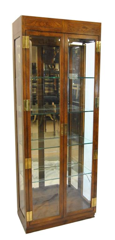 Pair of Campaign Style Display Cabinets by Henredon at 1stDibs