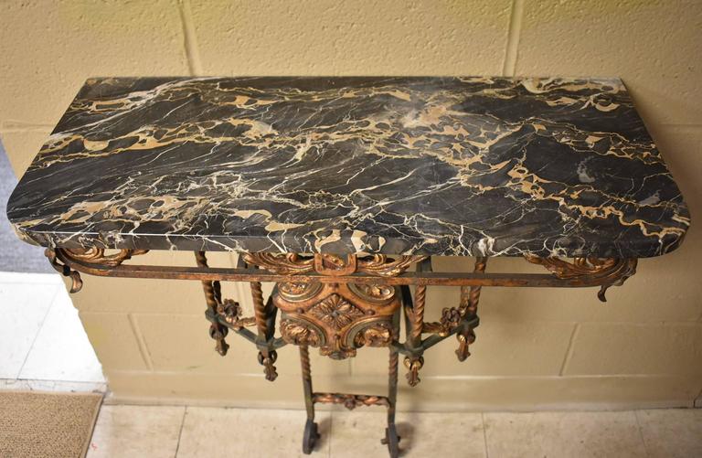 Iron Console Table with Marble Top and Mirror in the Style of Oscar ...