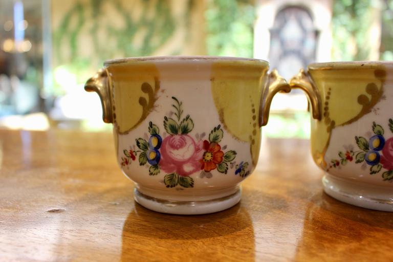 Pair of Two Handled Small Porcelain Cups Decorated in Gilt and ...