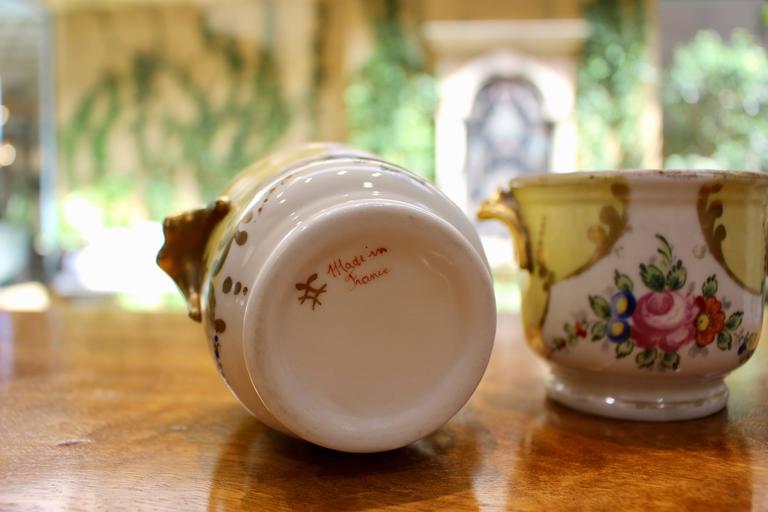 Pair of Two Handled Small Porcelain Cups Decorated in Gilt and ...