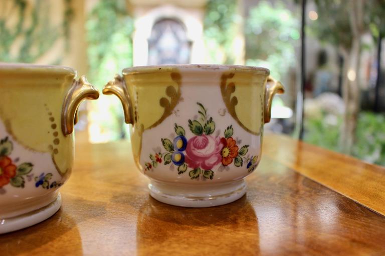 Pair of Two Handled Small Porcelain Cups Decorated in Gilt and ...