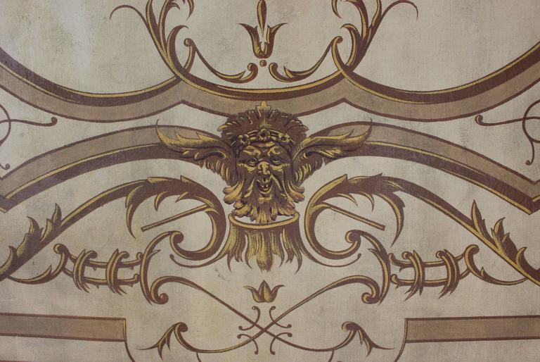 Large French Painted Panel with a Countryside Scene Framed by Arabesque ...