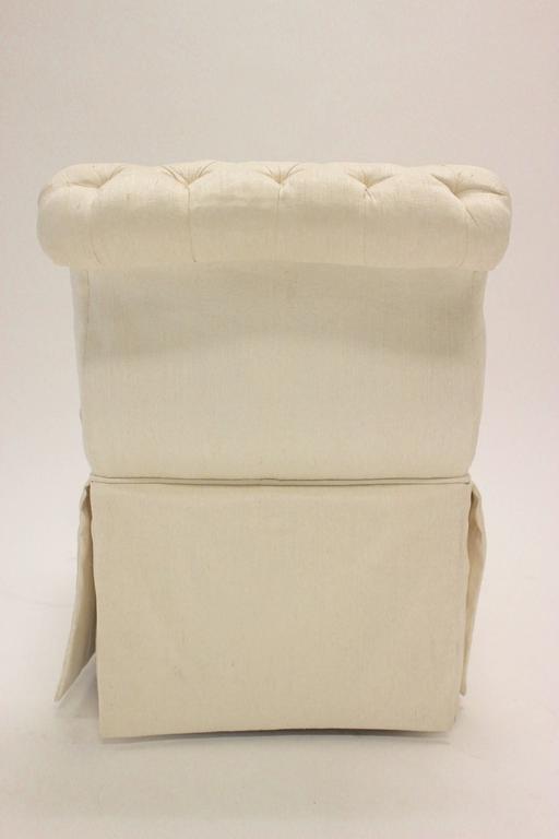 Pair of Cream-Colored Silk Button-Tufted Rolled Arm Benches with Ample ...