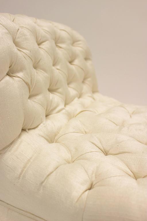 Pair of Cream-Colored Silk Button-Tufted Rolled Arm Benches with Ample ...