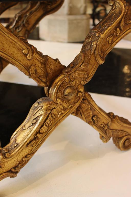 Contemporary Pair of Louis XV Style Giltwood X-Shaped Upholstered ...