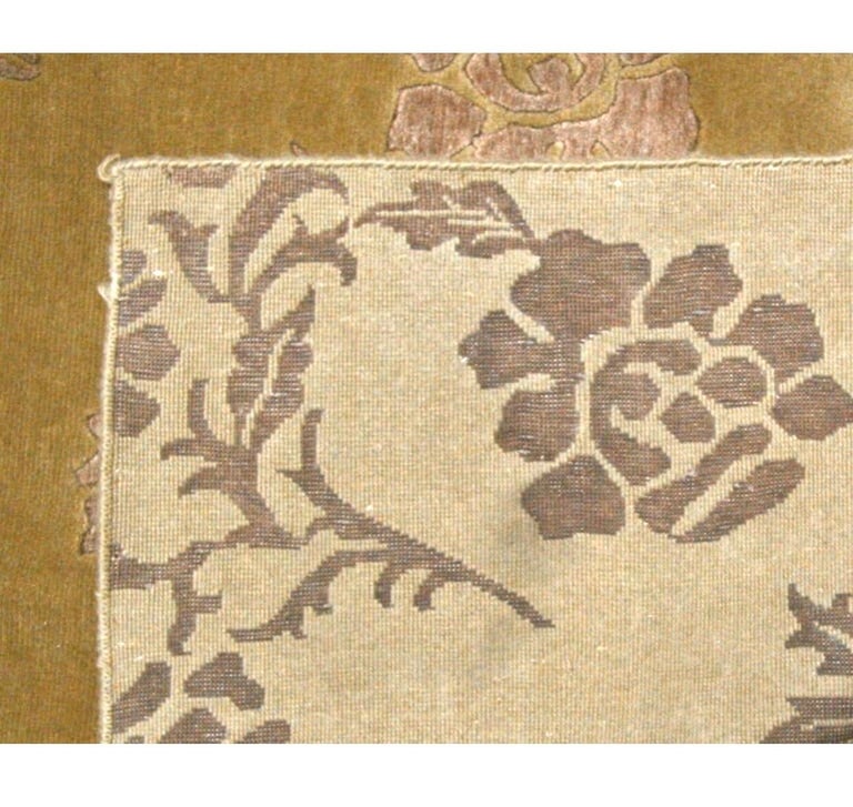 Gold Floral Wool and Silk Area Rug For Sale at 1stDibs