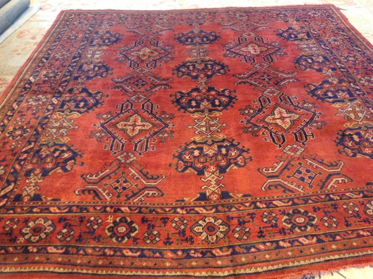 Square Red Antique Oushak Rug For Sale at 1stDibs