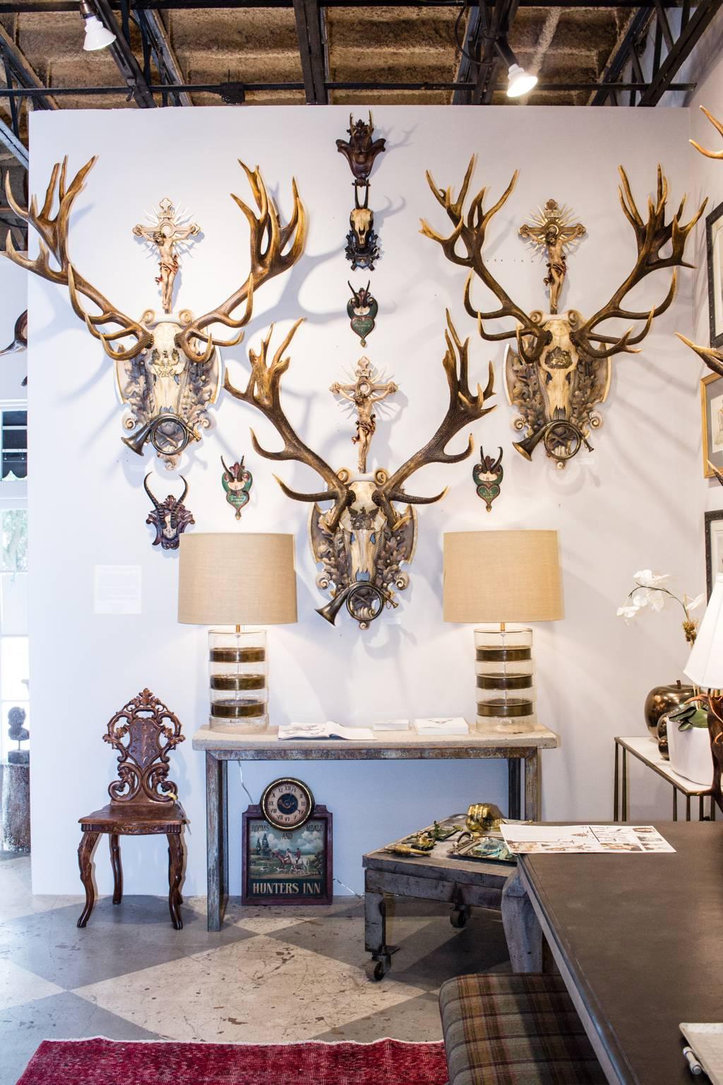 St. Hubertus Red Stag Hunt Trophy with Original Hunt Horn and Crucifix ...