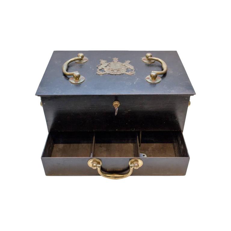 Late 18th Century Iron and Brass Cash Box with British Coat of Arms, J ...