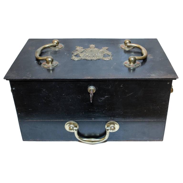 Late 18th Century Iron and Brass Cash Box with British Coat of Arms, J ...