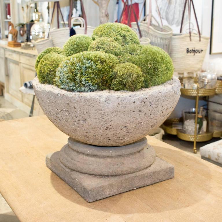Large Cast Hypertufa Stone Bowl and Moss Centerpiece at 1stDibs