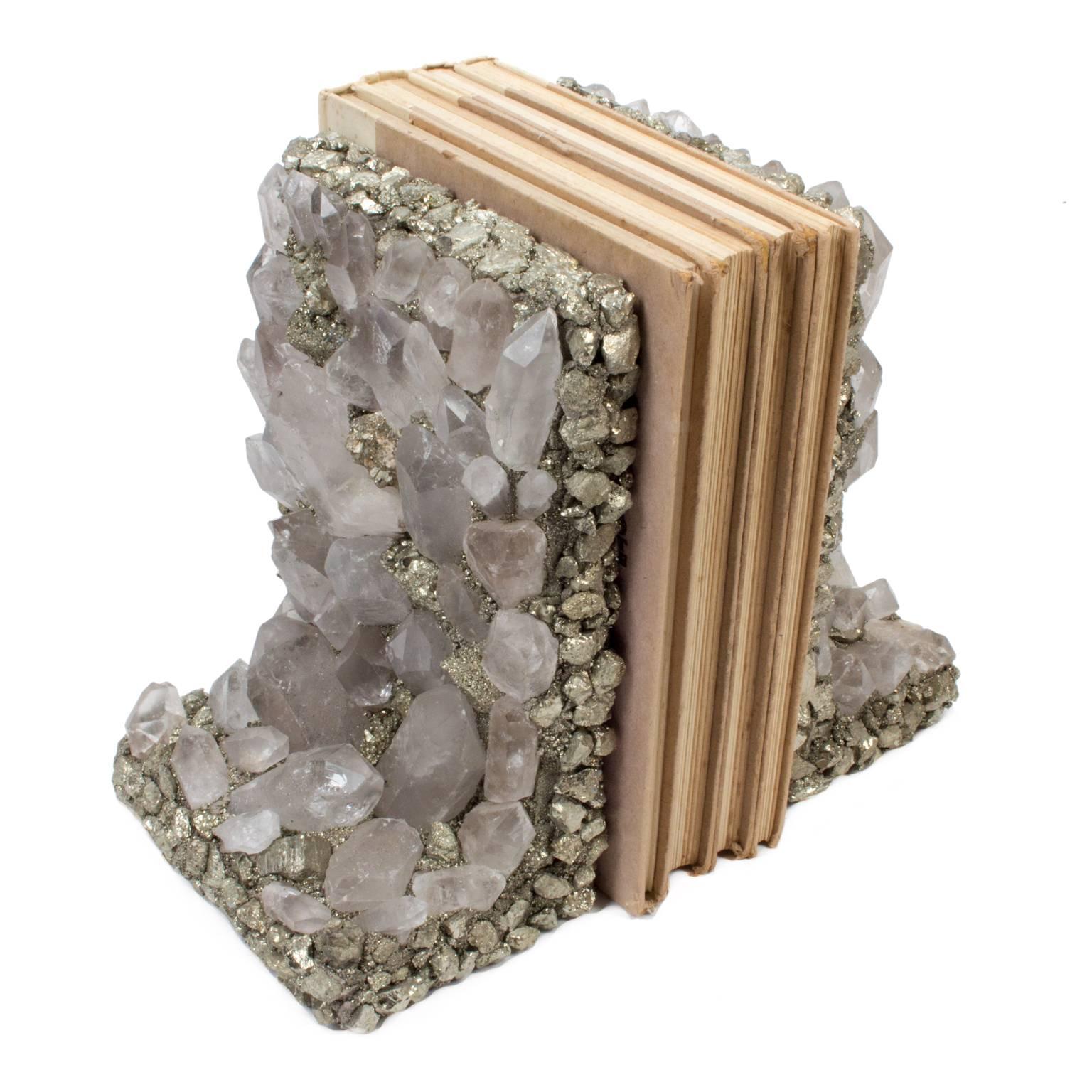 Handmade Quartz Crystal and Pyrite Bookends at 1stDibs