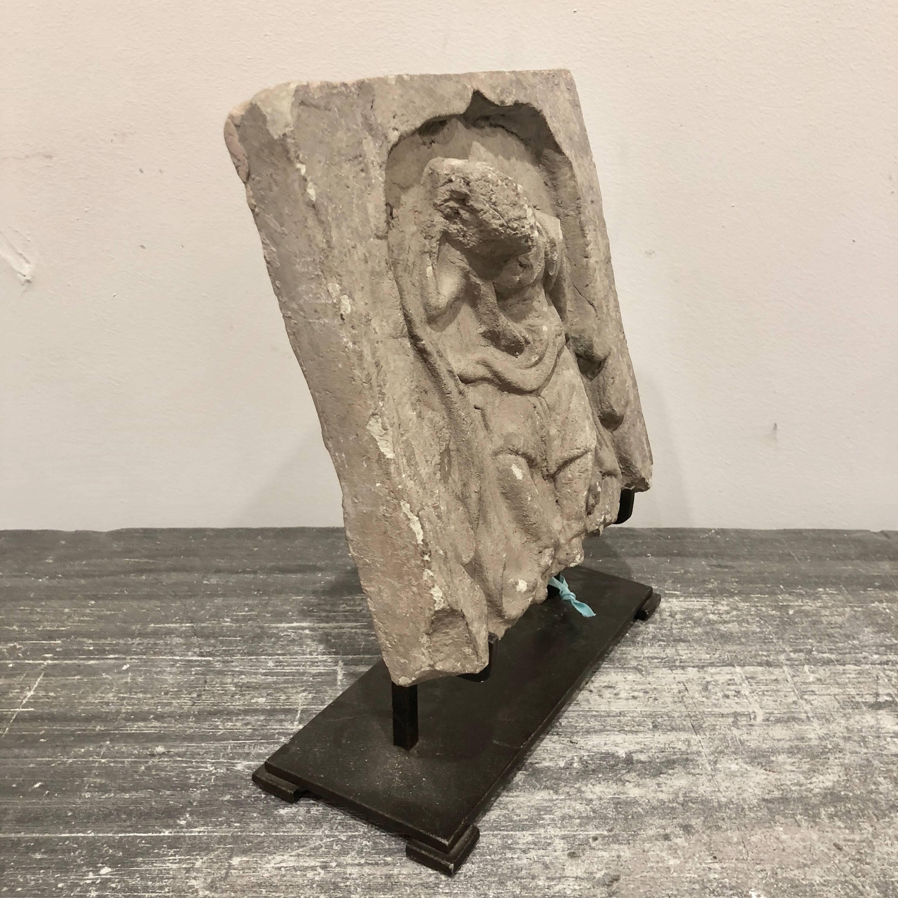 Ancient Tang Dynasty Stone Relic on Iron Stand at 1stDibs