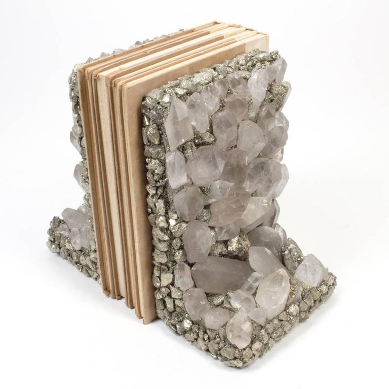 Handmade Quartz Crystal and Pyrite Bookends at 1stDibs