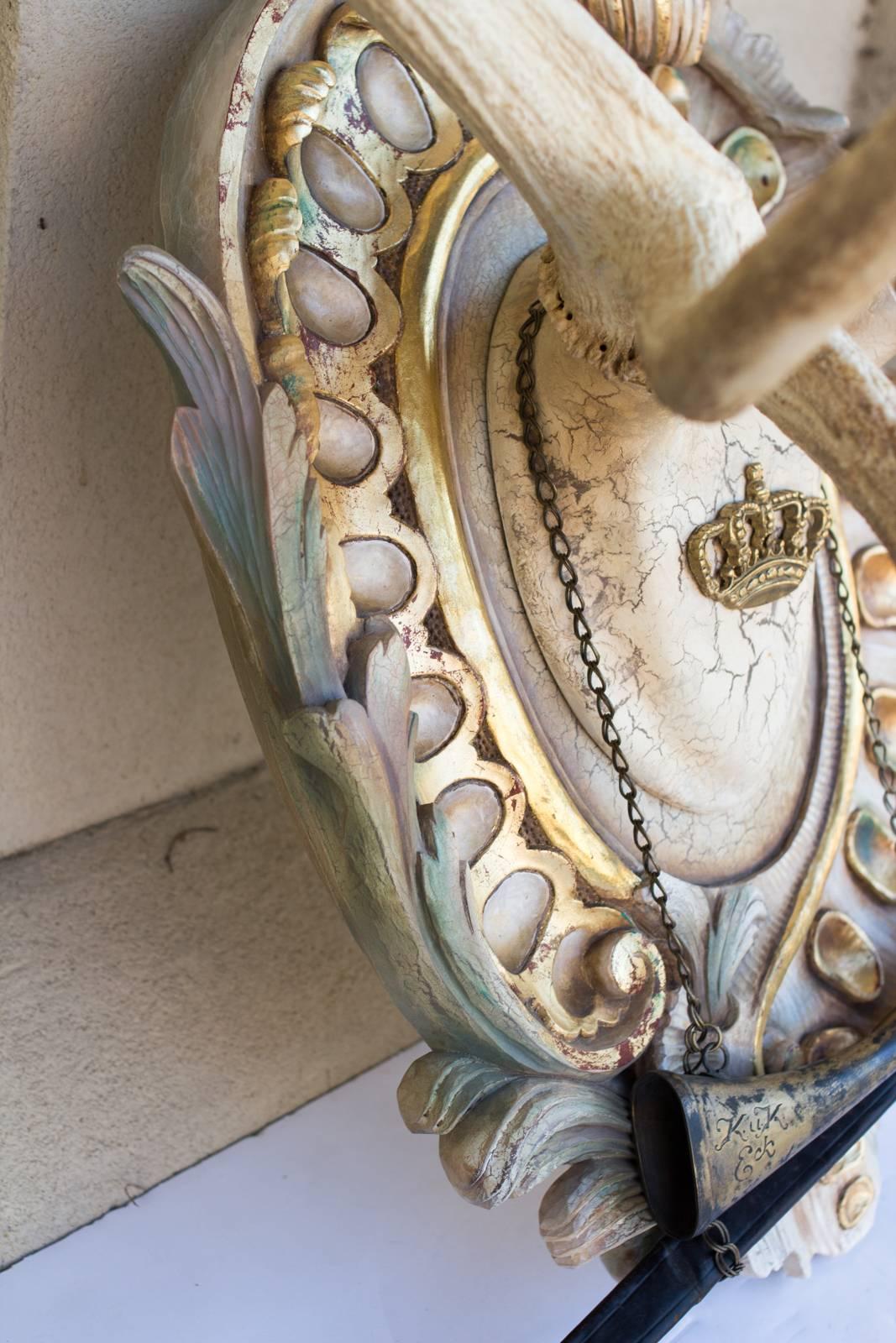 Bleached Habsburg Red Stag Antlers on Rococo Plaque with Kaiser and ...