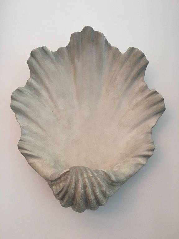 Pair of Modern Scallop Shell Wall Lights, Antiqued Plaster at 1stDibs