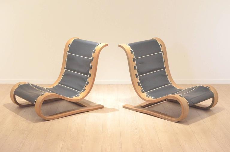 Sculptural 1970s French Organic Plywood and Leatherette Easy Chairs at ...