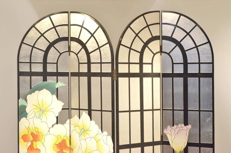 French Mid-Century Design Multicolor Painted Floral Room Divider ...