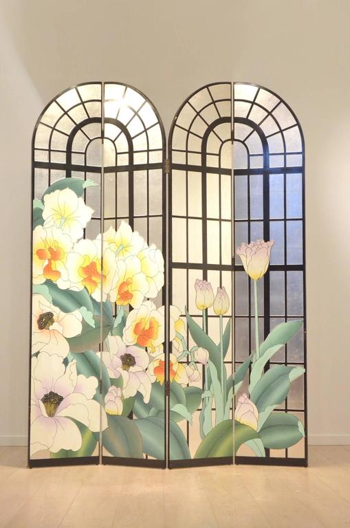 French Mid-Century Design Multicolor Painted Floral Room Divider ...