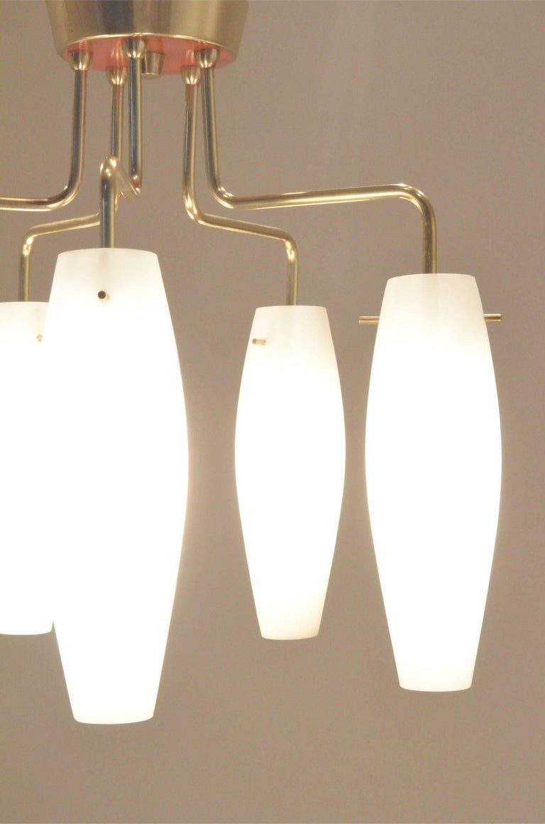 Midcentury Italian 1950s Low Ceiling Five Glass Drop Down Lamp with ...