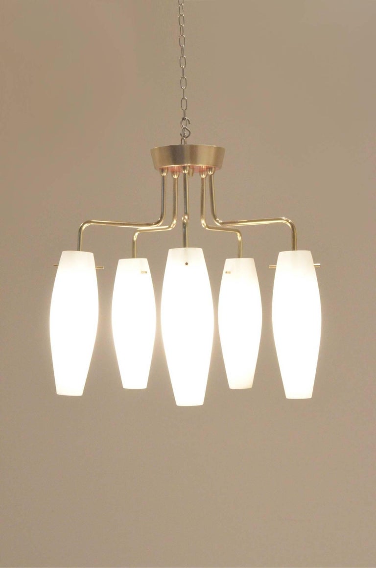 Midcentury Italian 1950s Low Ceiling Five Glass Drop Down Lamp with ...